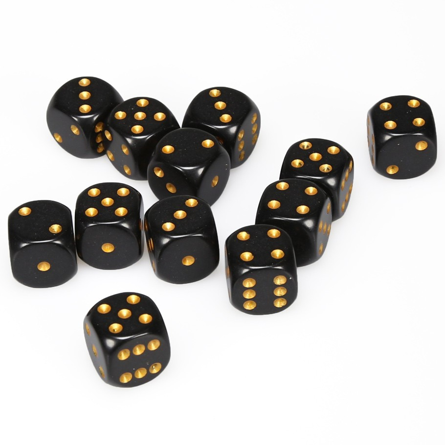 Opaque 16mm d6 Black/gold Dice Block - One Eyed Jacques