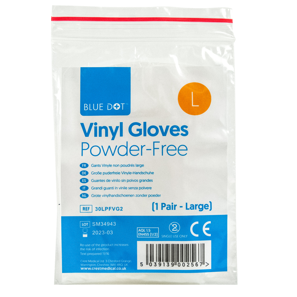 Vinyl Large Gloves (1 x Prepacked Pair) - Selles Medical