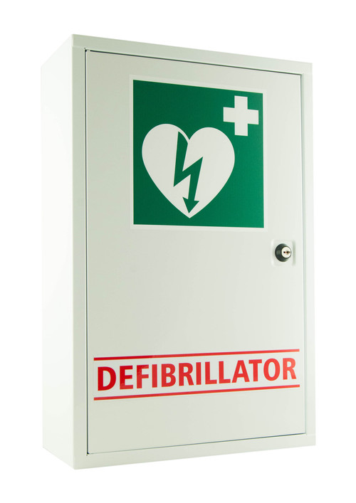 White Lockable Defibrillator Metal Cabinet - Selles Medical
