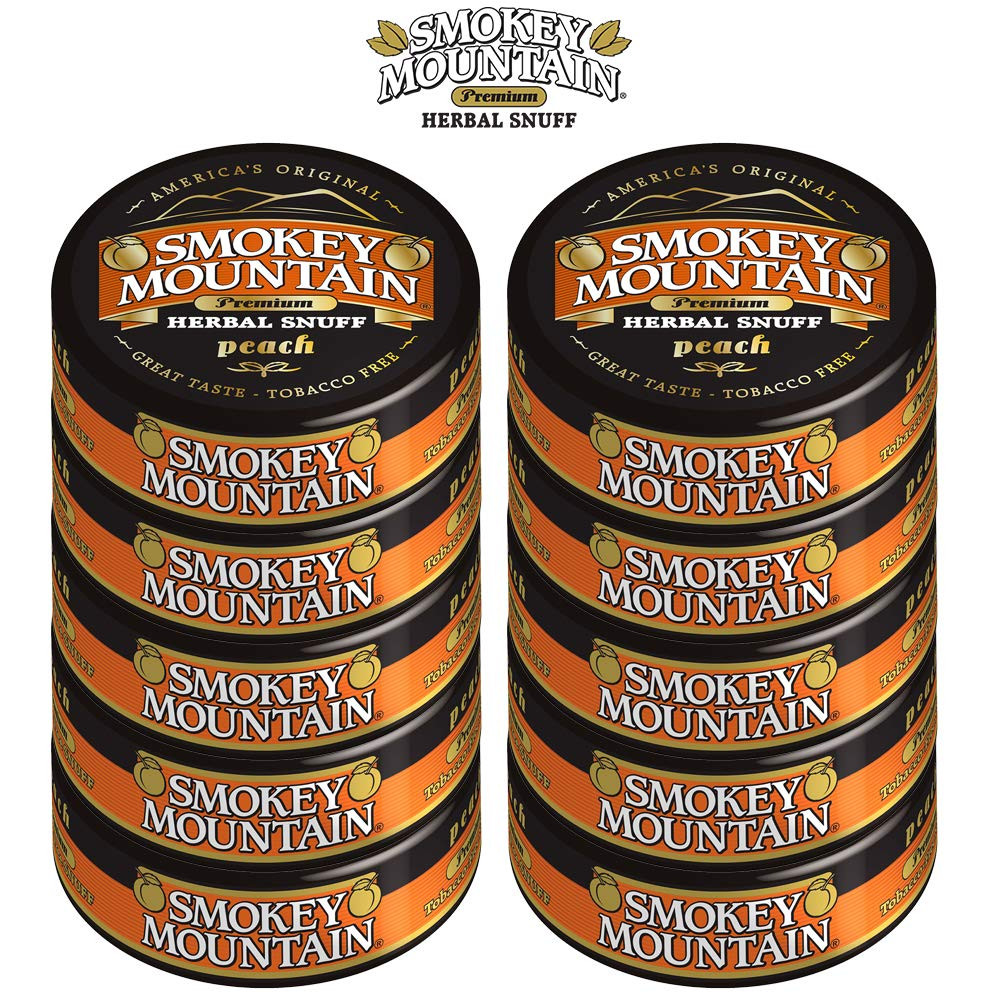 Smokey Mountain Herbal Snuff - Peach - 10-Can Box - Nicotine-Free and ...