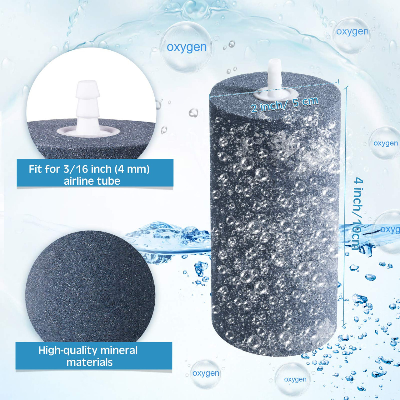 4 Pieces Air Stone Cylinder 4 Inch Mineral Bubble Diffuser Aerator ...