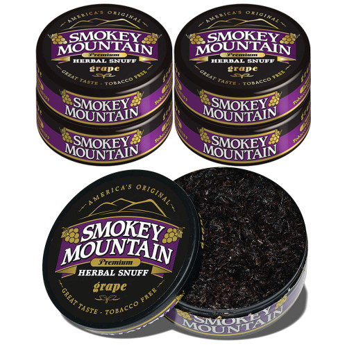 Smokey Mountain Herbal Snuff - Grape - 5 Cans - Nicotine-Free and ...