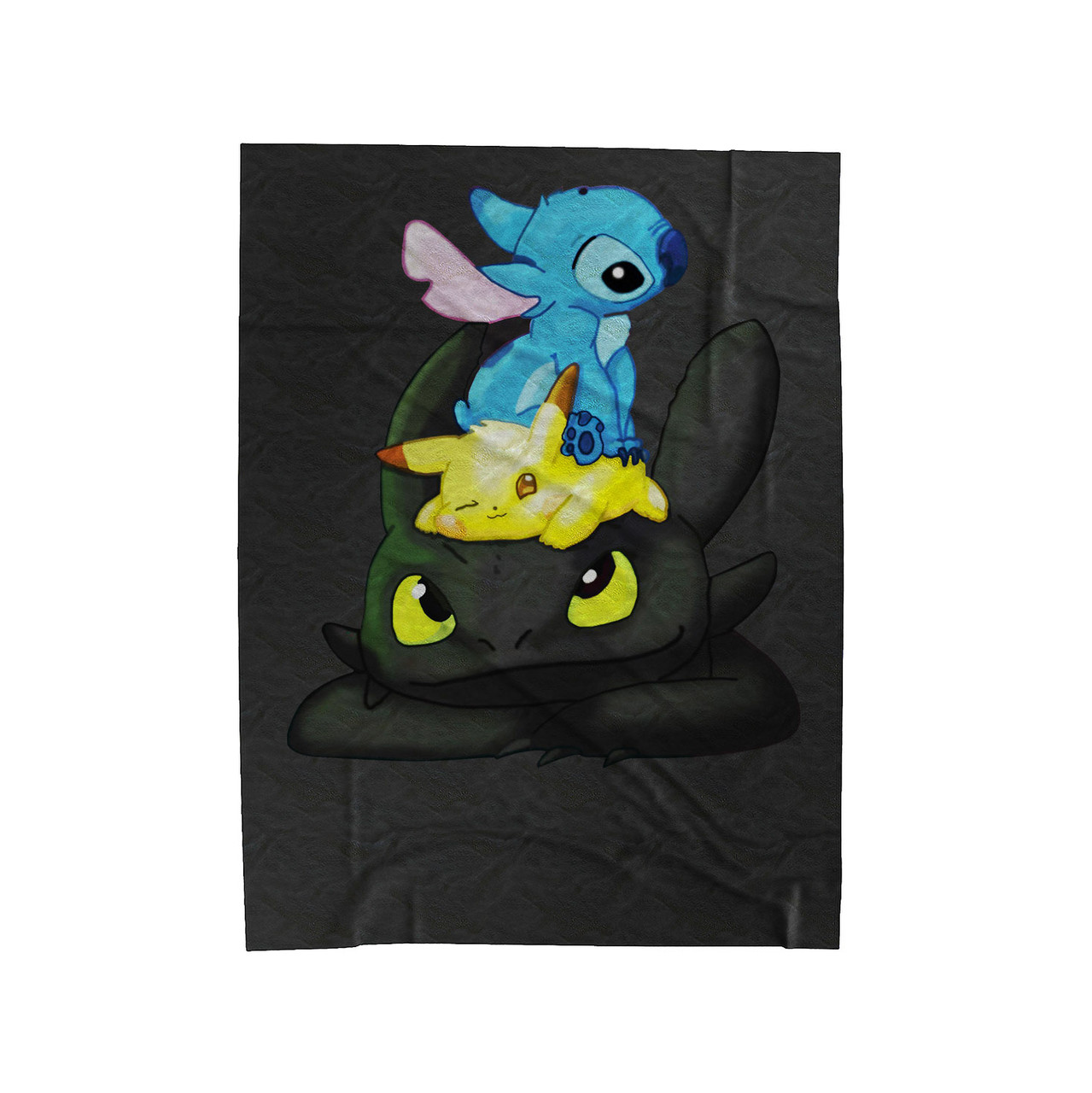 Pikachu And Toothless And Stitch Together Velveteen Blanket