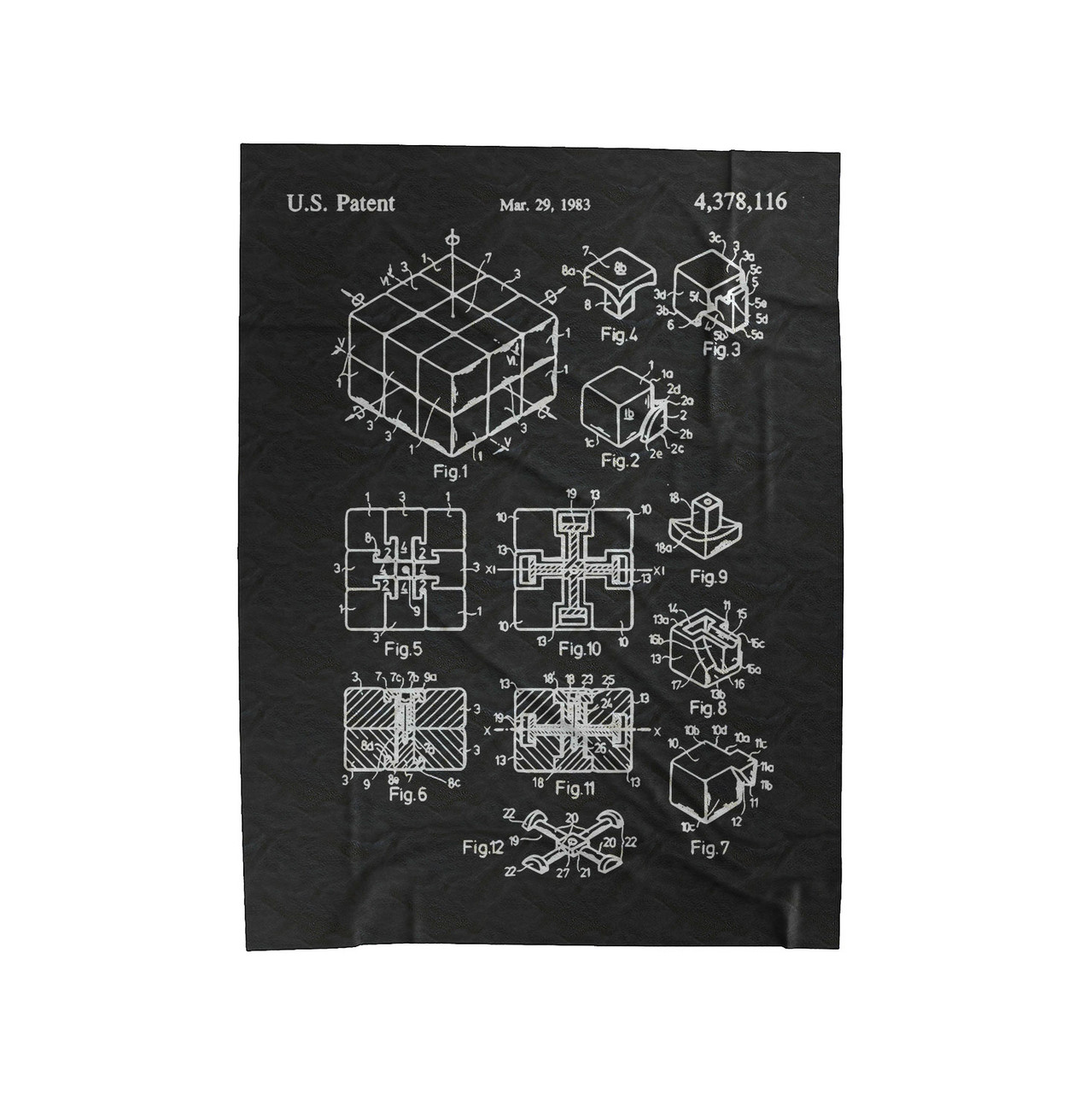Rubik's Cube Patent Art Blueprint Schematic Velveteen Blanket
