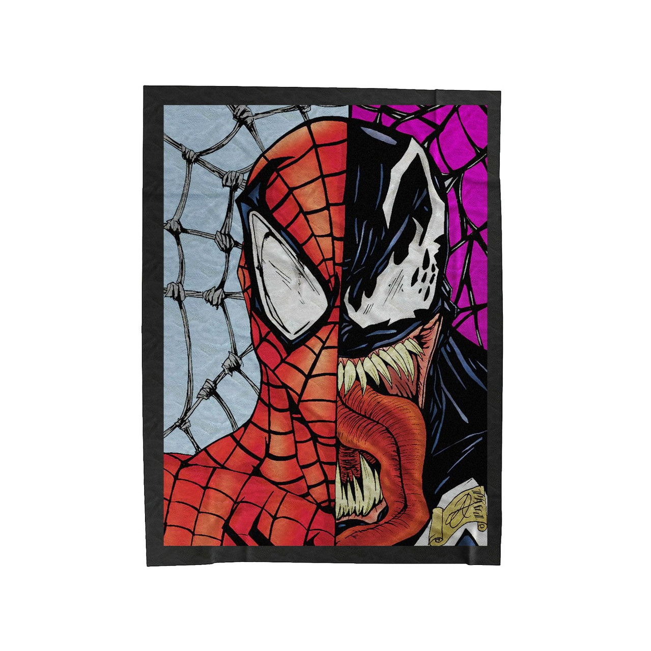 Spiderman And Venom Half Face Velveteen Blanket