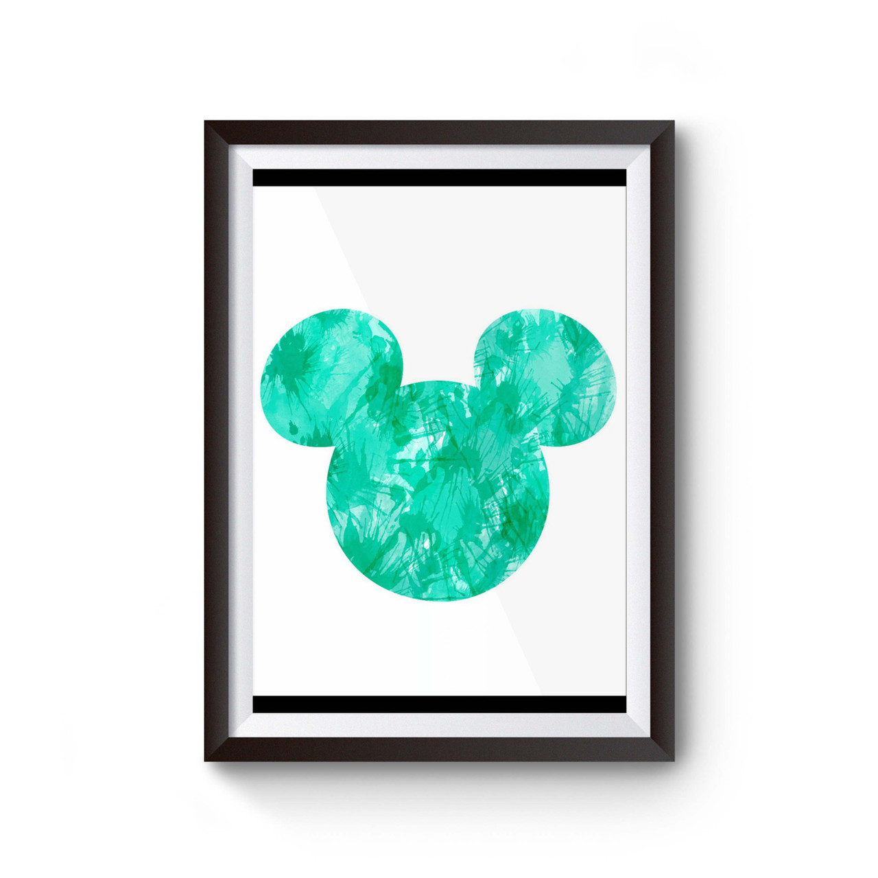 Mickey Mouse Head Turquoise Splatter Poster