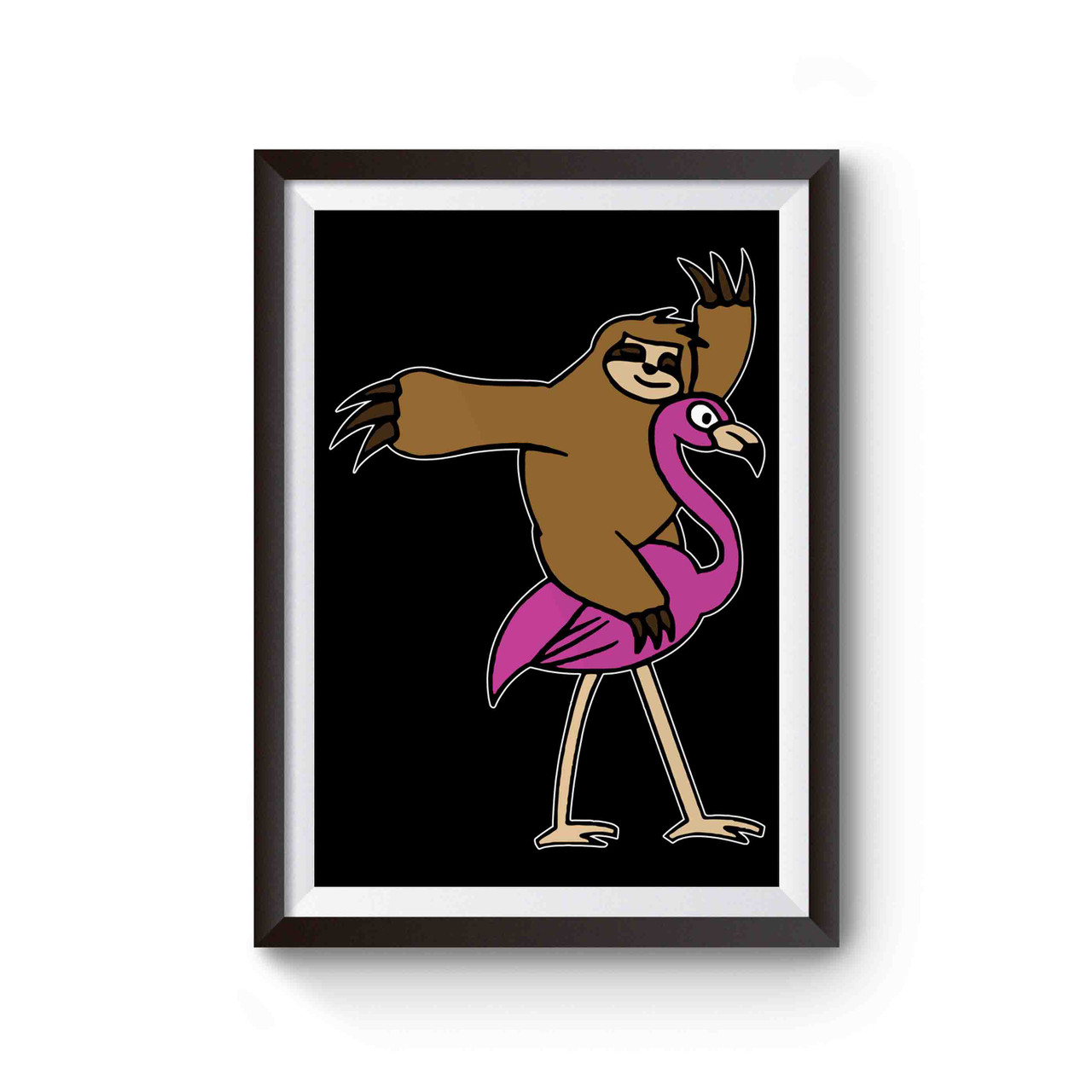Sloth Riding Flamingo Poster