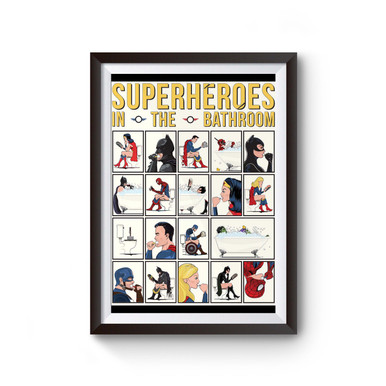 Superheroes In The Bathroom Poster