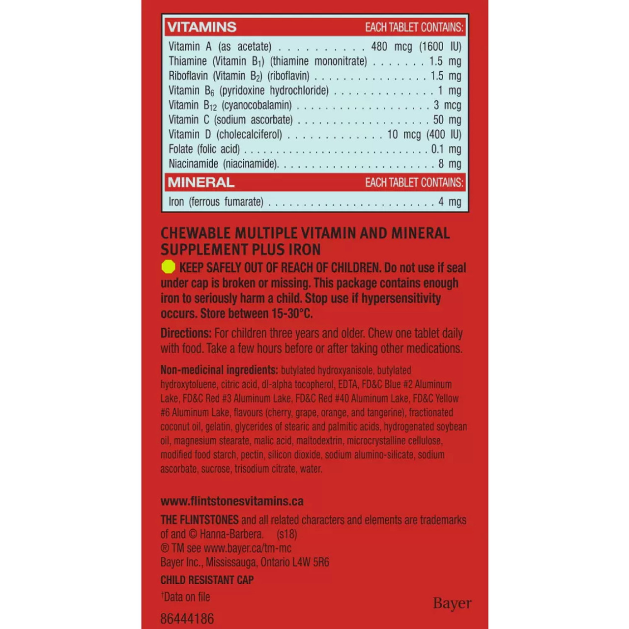 Flintstones Plus Iron Multivitamin Minerals Chewable Cherry Grape Orange Tangerine 60