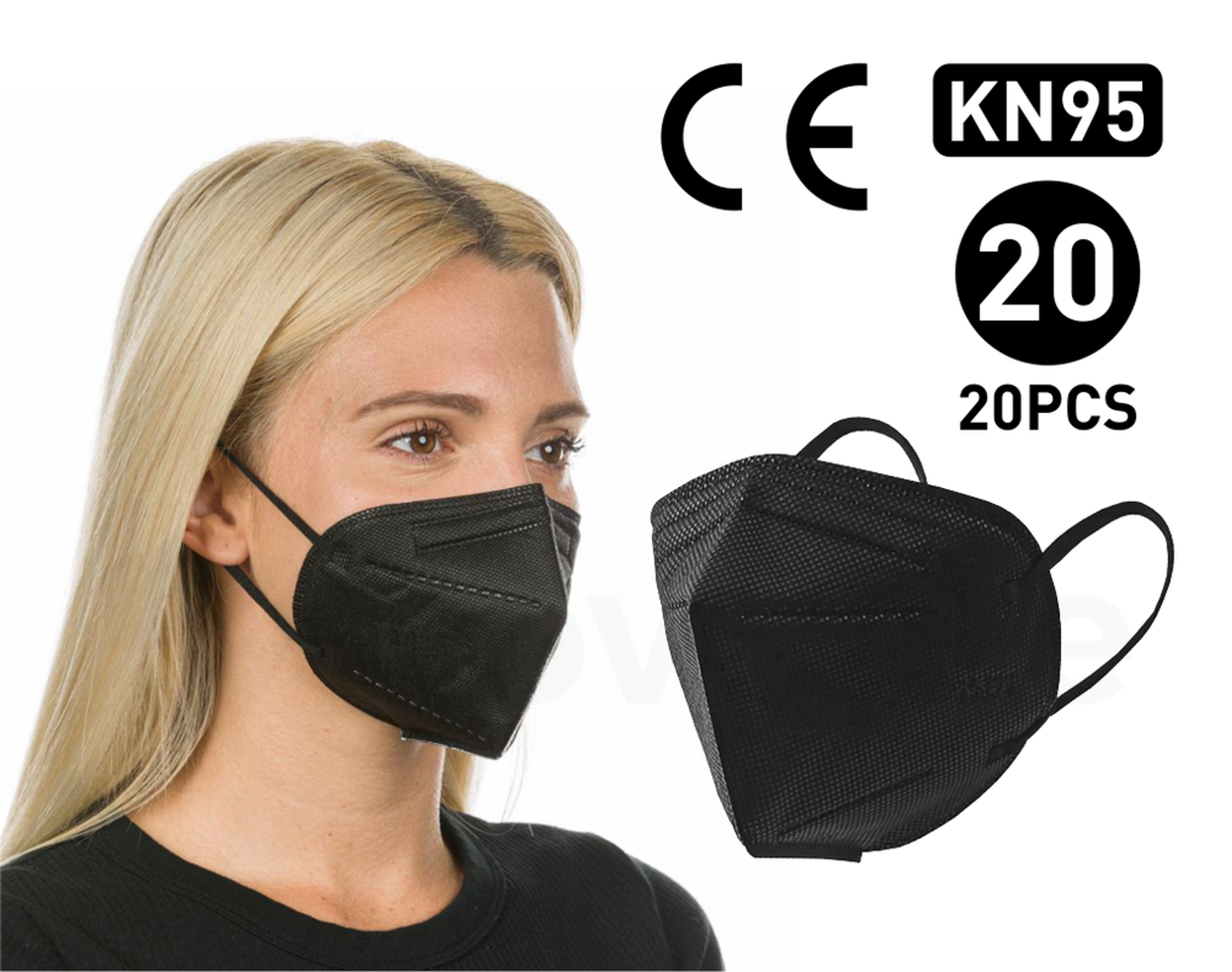 Black KN95 Disposable 4-layer Face Mask, 20-pack