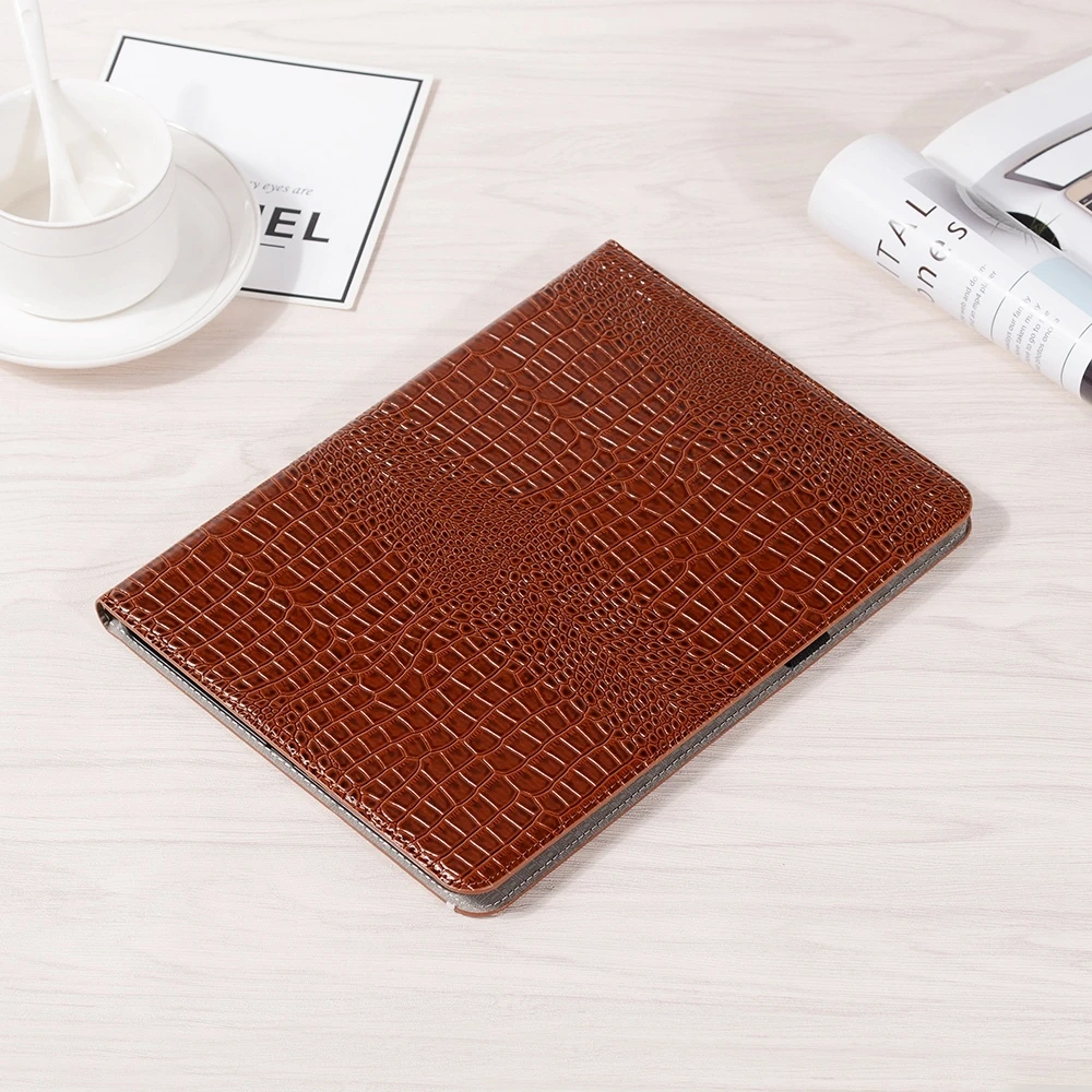iPad Pro 13 2024 Crocodile Texture Leather Tablet Case - Brown
