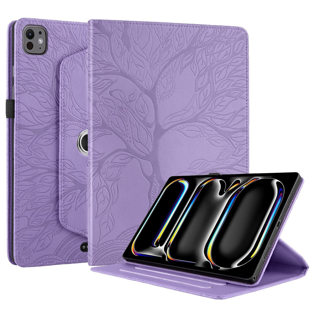 iPad Pro 13 2024 Tree Life Embossed Rotation Leather Smart Tablet Case ...