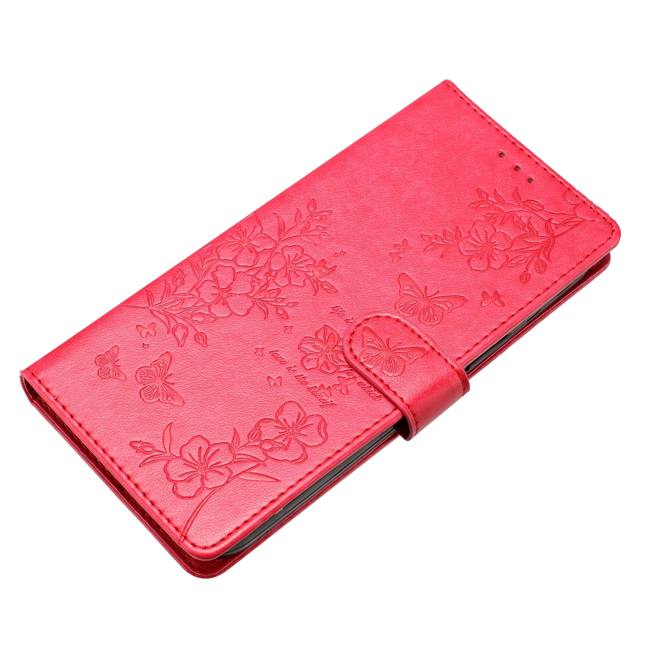 Motorola Edge 2024 Butterflies and Flowers Leather Phone Case - Red