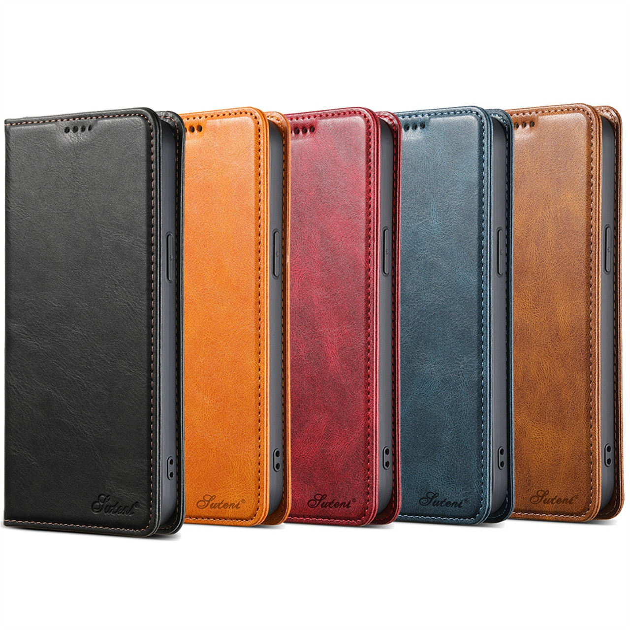 iPhone 14 Pro Suteni J02 Oil Wax Wallet Leather Phone Case - Khaki