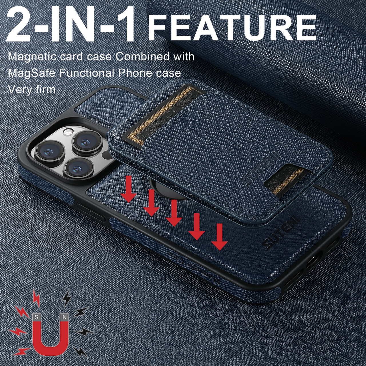 iPhone 15 Plus Suteni M2 Cross-Grain MagSafe Vertical Card Back Phone ...
