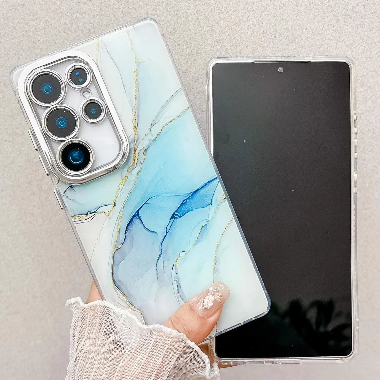 Samsung Galaxy A16 5G Electroplated Marble Texture Phone Case - Blue ...
