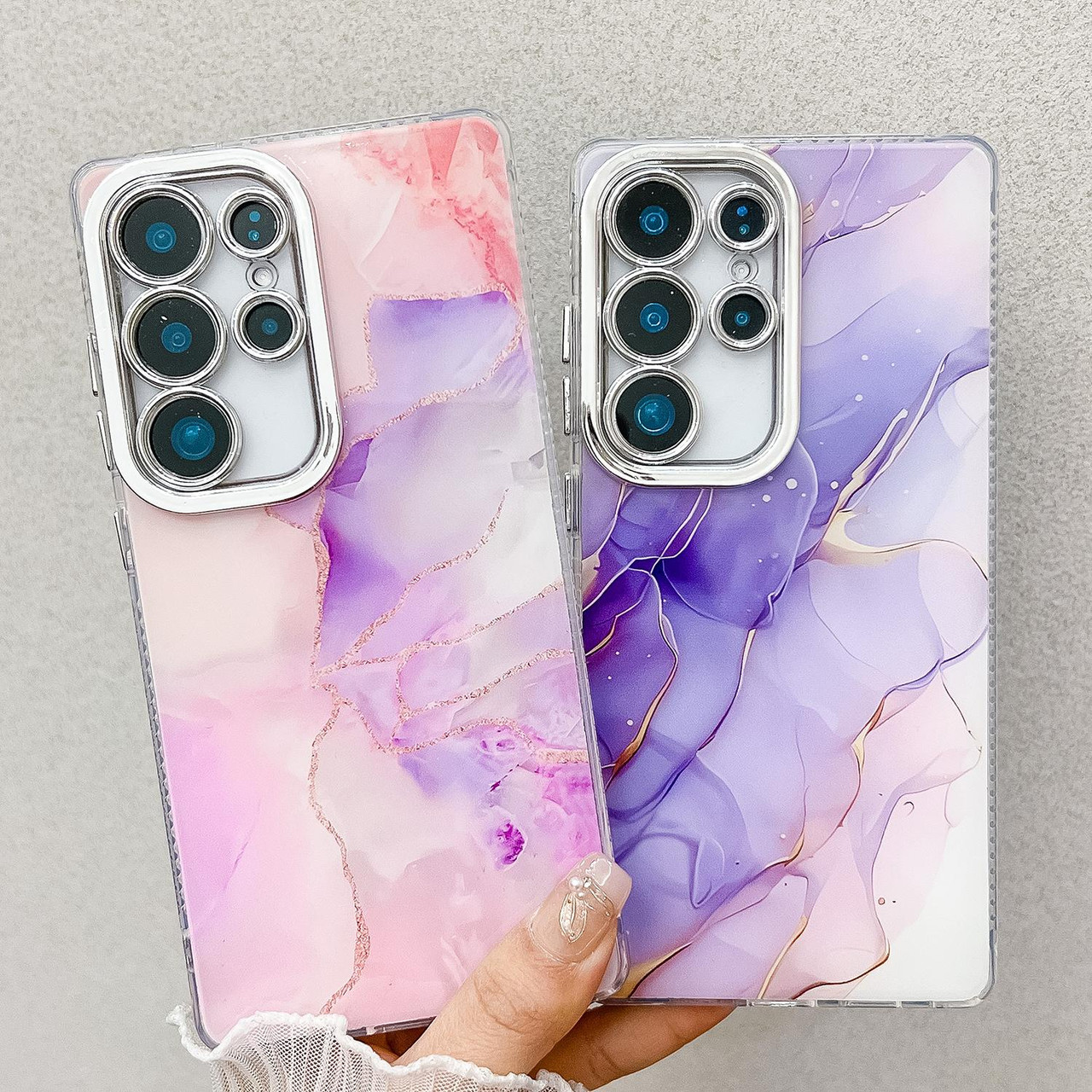 Samsung Galaxy S25 5G Electroplated Marble Texture Phone Case - Purple ...