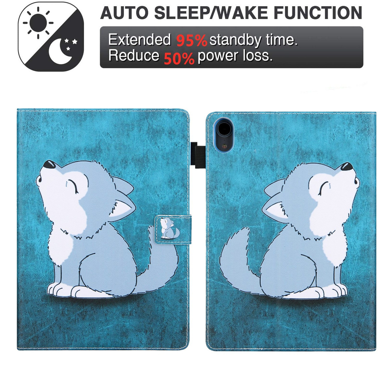 iPad 2025 / 2022 Colored Drawing Leather Smart Tablet Case - Cute Wolf