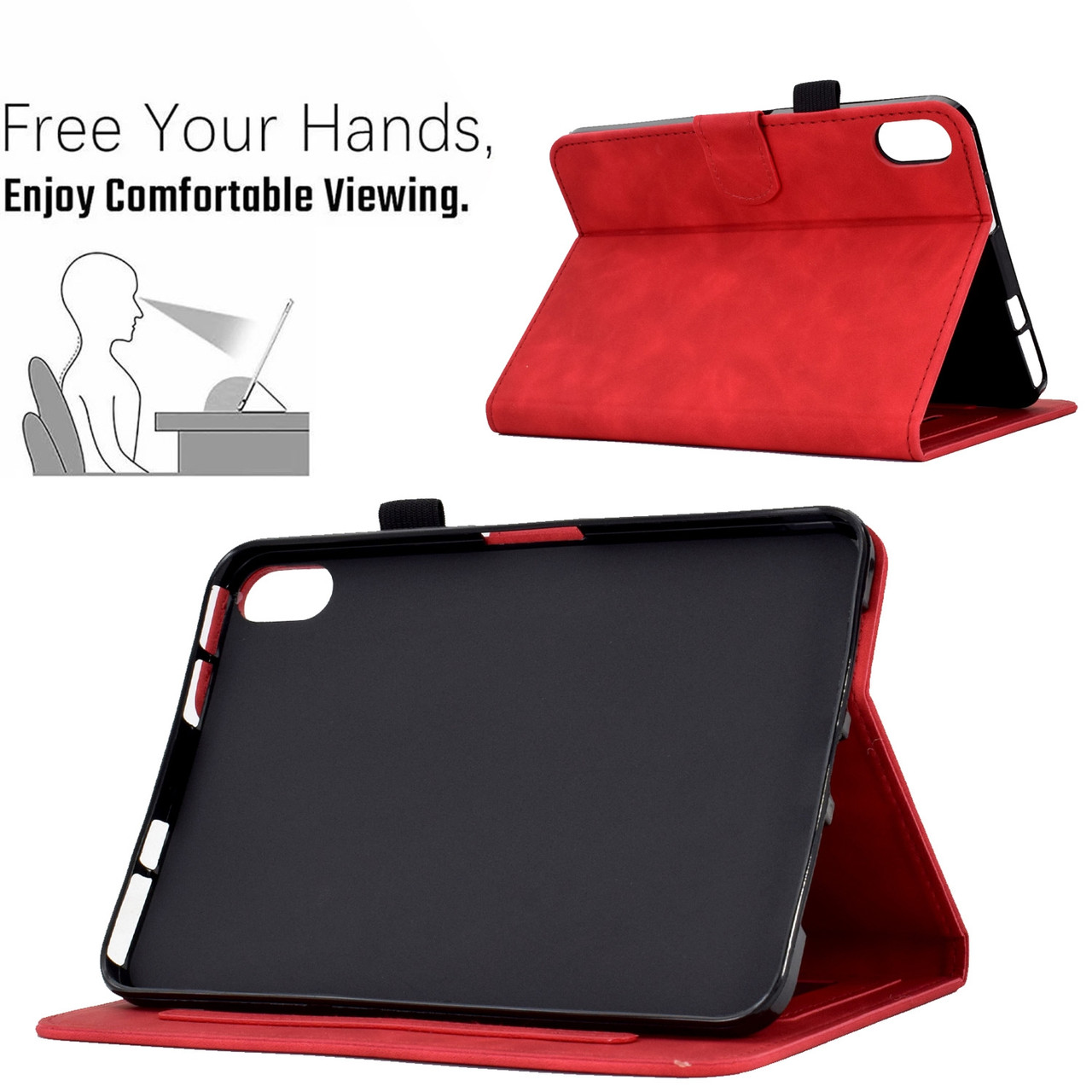 iPad 2025 / 2022 Embossed Smile Flip Tablet Leather Smart Case - Red
