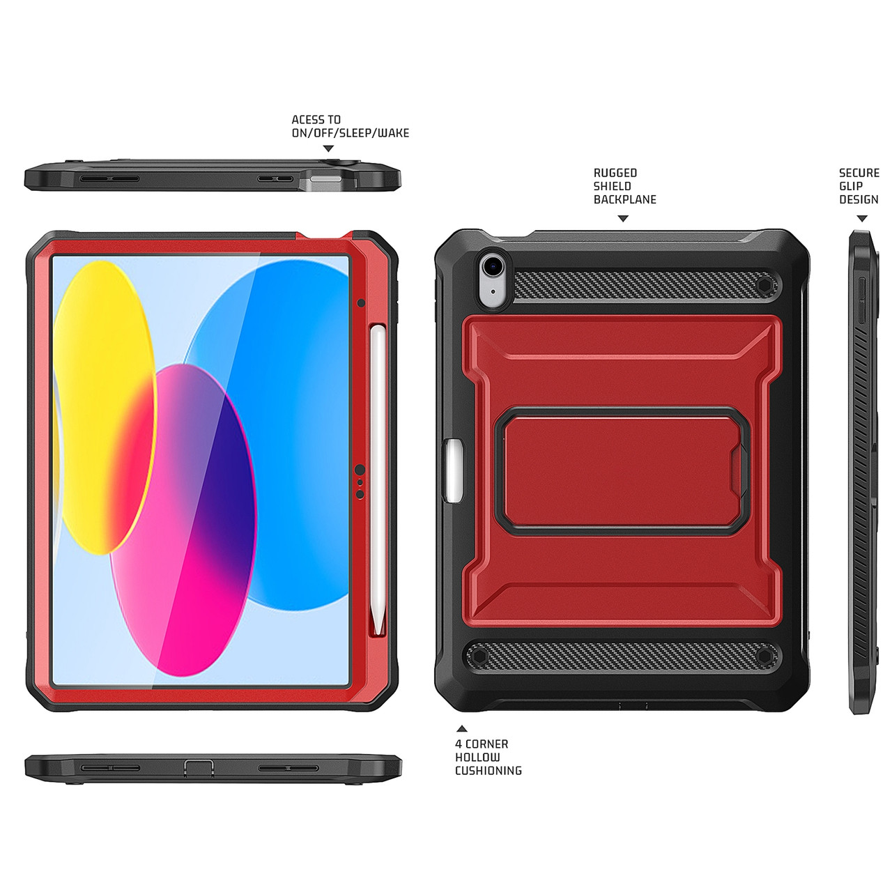 iPad 2025 / 2022 Explorer Tablet Protective Case with Pen Slot - Red