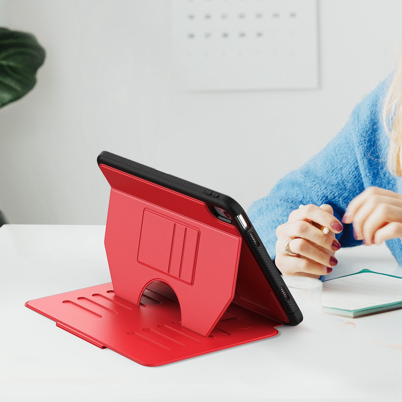 iPad 2025 / 2022 Notebook Magnetic Leather Tablet Case - Red