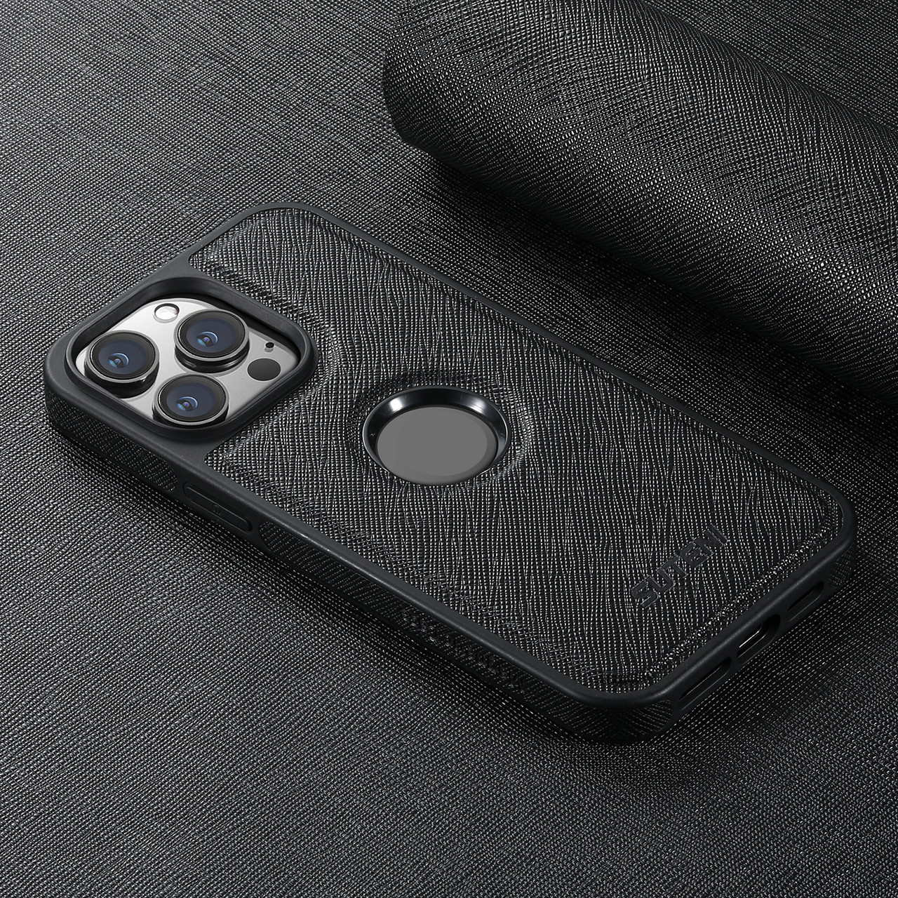 iPhone 15 Pro Suteni G1 Cross Texture MagSafe Phone Case - Black