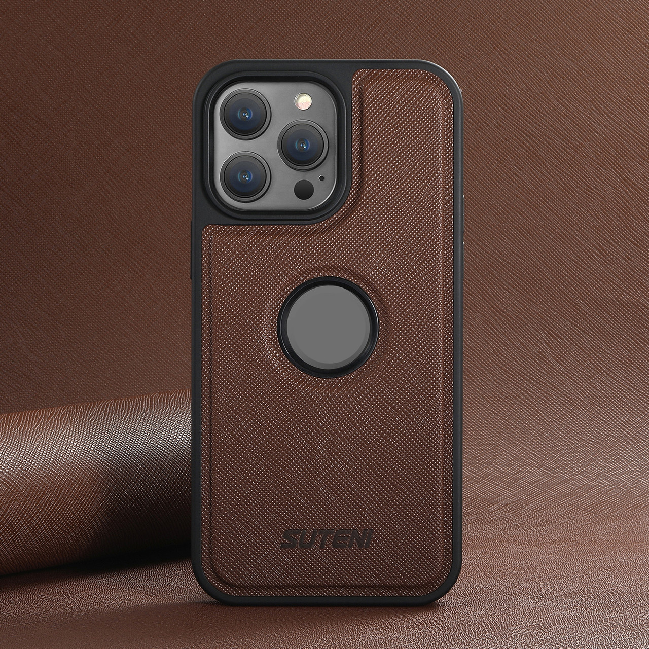iPhone 15 Suteni G1 Cross Texture MagSafe Phone Case - Brown