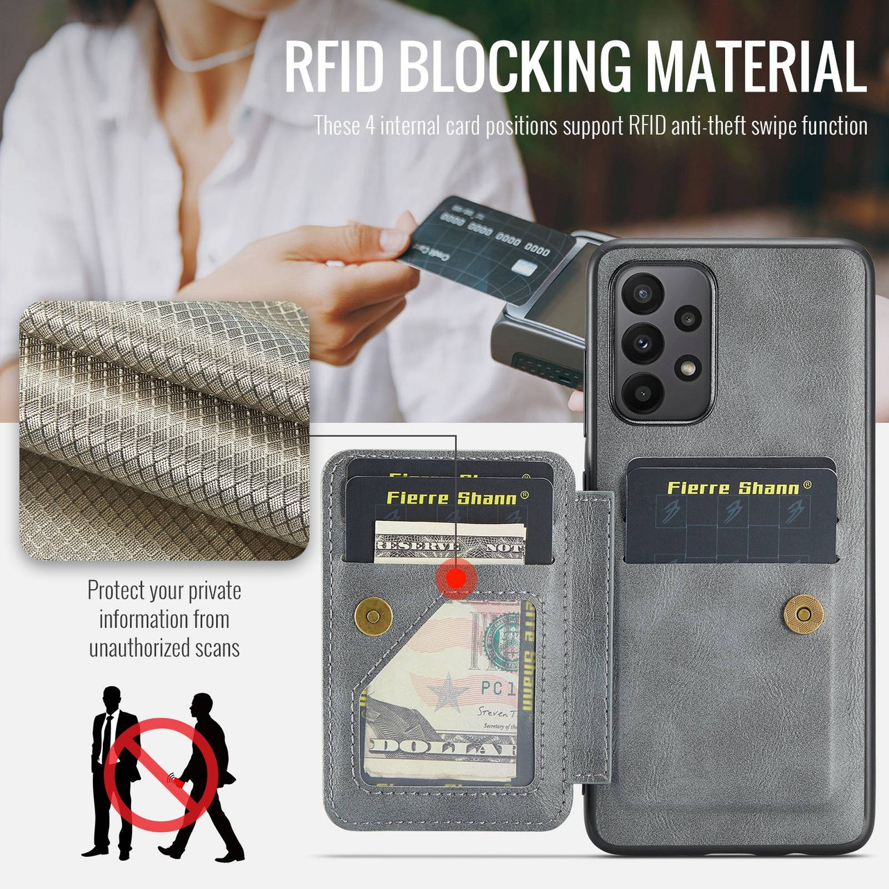 Samsung Galaxy A23 5G Fierre Shann Oil Wax Cow Leather Card Holder Back ...