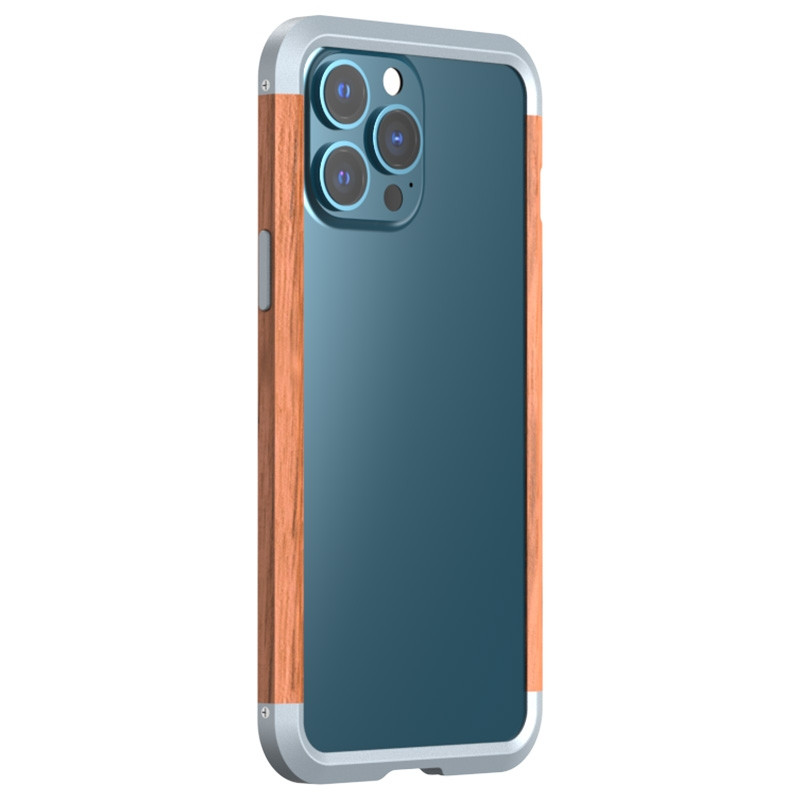 iPhone 13 Pro R-JUST Shockproof Iron + Wood Bumper Protective Case