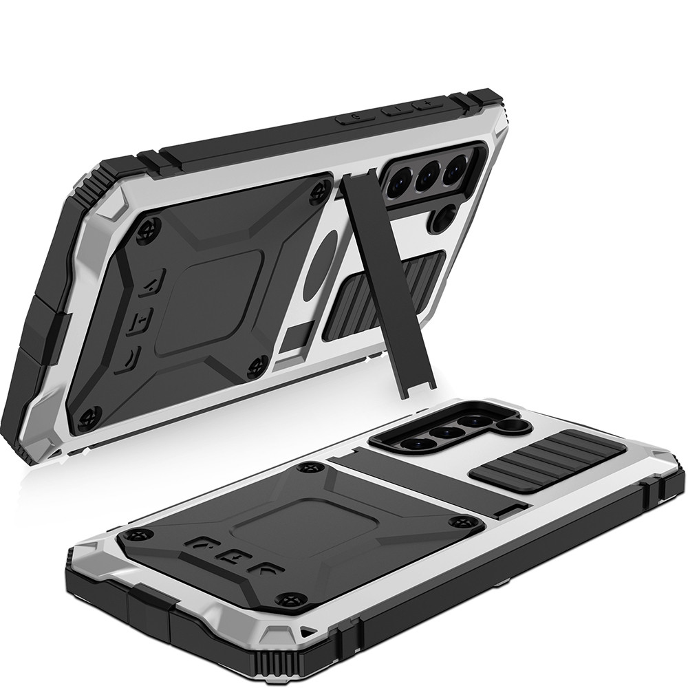 Samsung Galaxy S21 FE R-JUST Rugged Phone Case with Holder - Silver