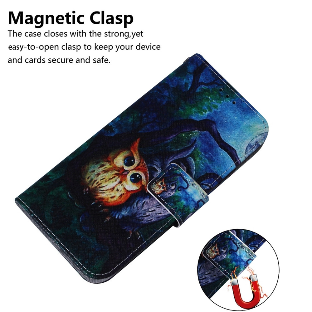 Google Pixel 9a Coloured Drawing Flip Leather Phone Case - Oil Painting Owl