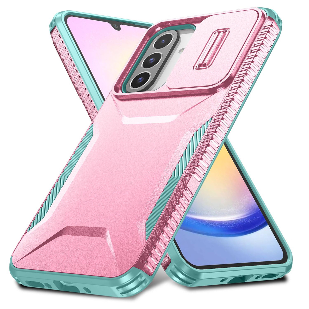 Samsung Galaxy A26 5G Sliding Camshield Phone Case - Pink + Grey Green