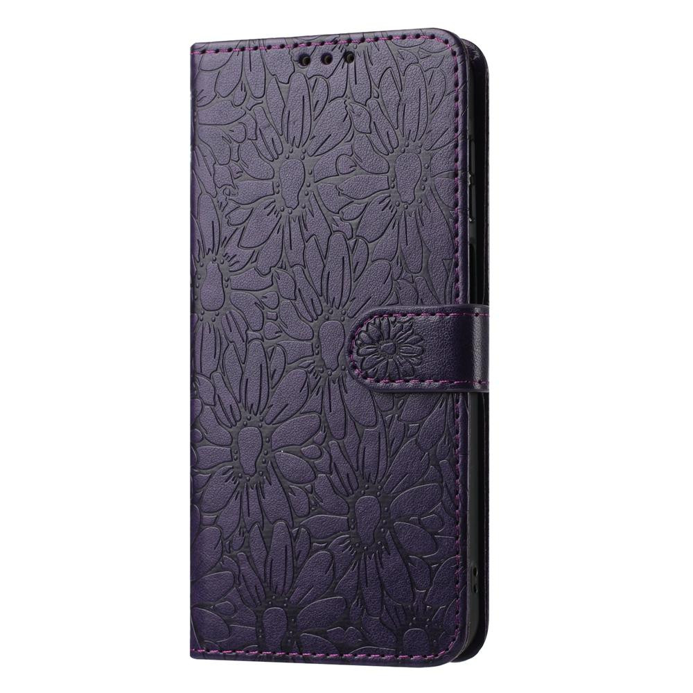 Google Pixel 10 Daisy Embossed Leather Phone Case - Dark Purple