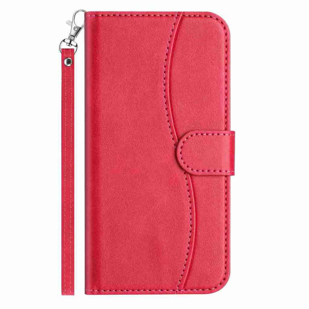 iPhone 17 Pro Max Dual-Folded S-shape Leather Phone Case - Rose Red