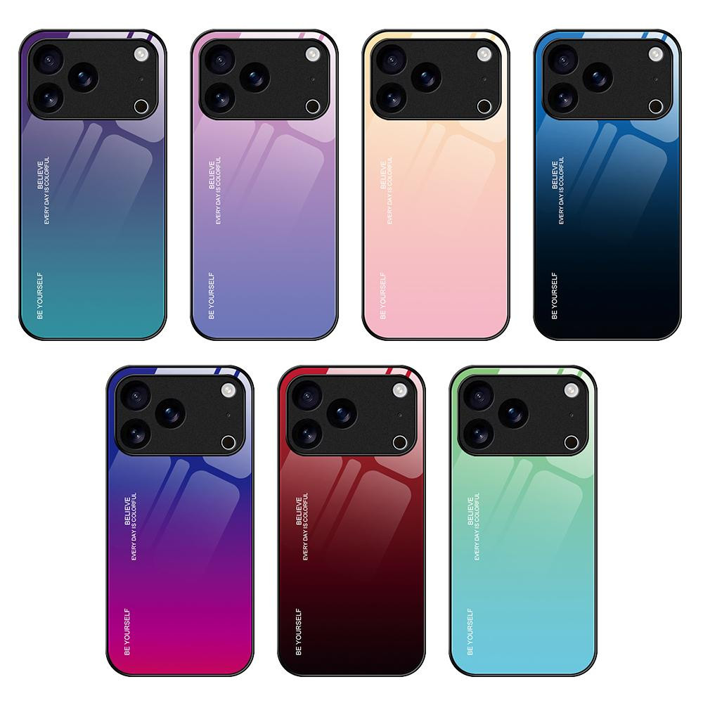 iPhone 17 Pro Gradient Color Glass Phone Case - Green Cyan