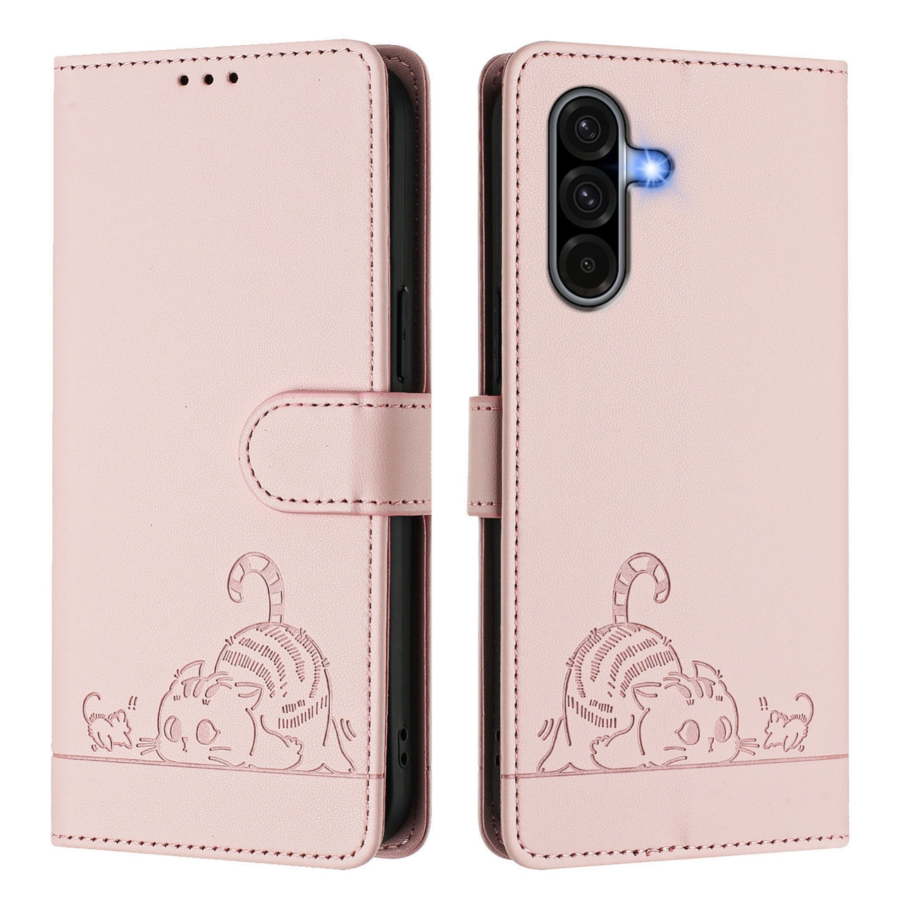 Samsung Galaxy A56 5G Cat Rat Embossed Pattern RFID Leather Phone Case ...