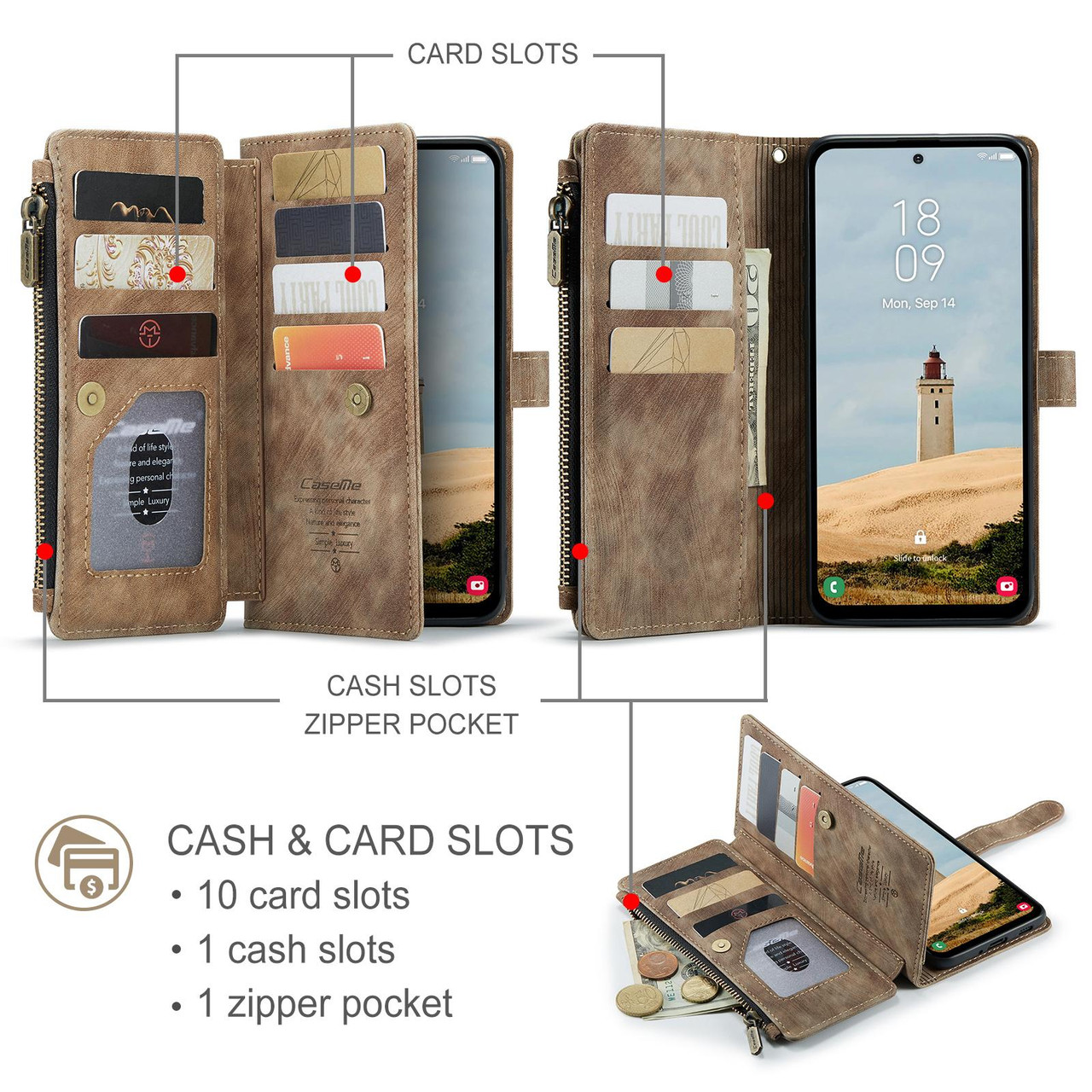Samsung Galaxy A17 5G CaseMe C30 Card Slots Zipper Wallet Leather Phone ...