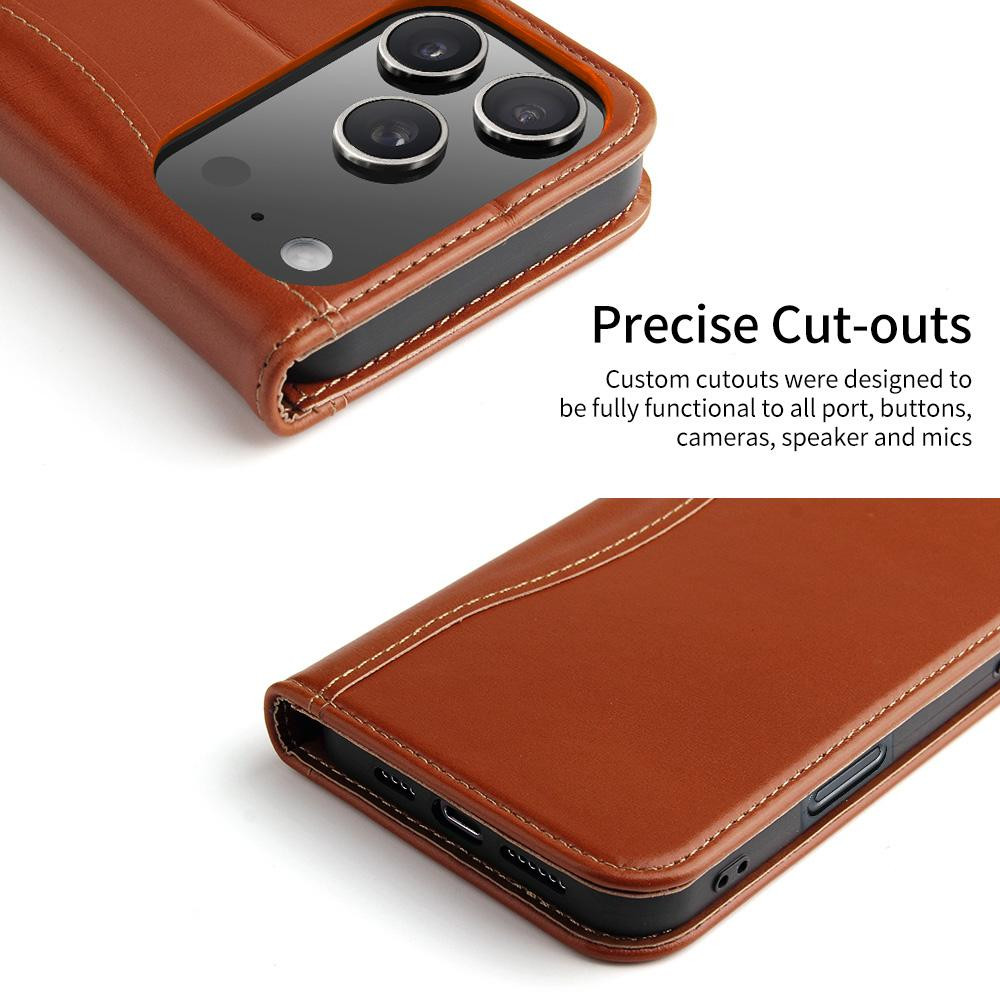 iPhone 17 Pro Max Fierre Shann Cowhide Leather Flip Leather Phone Case ...