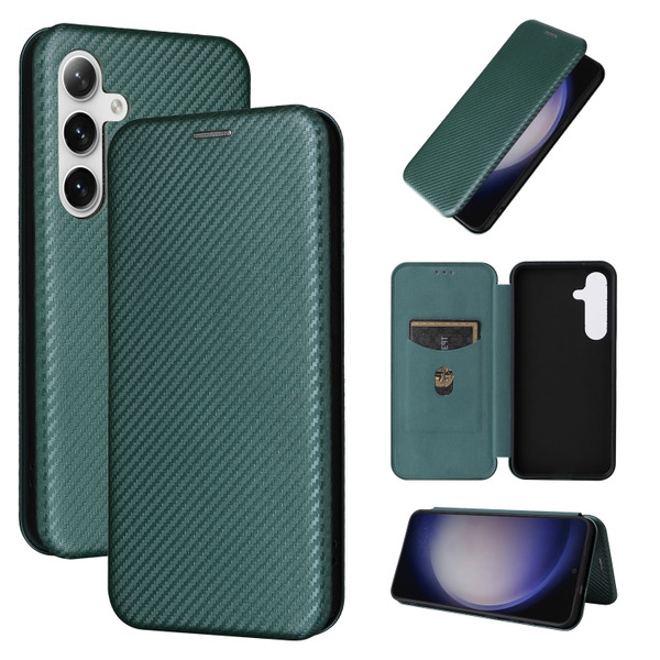 Samsung Cases - Galaxy S24+ Cases Carbon Fiber Flip Leather Texture Green