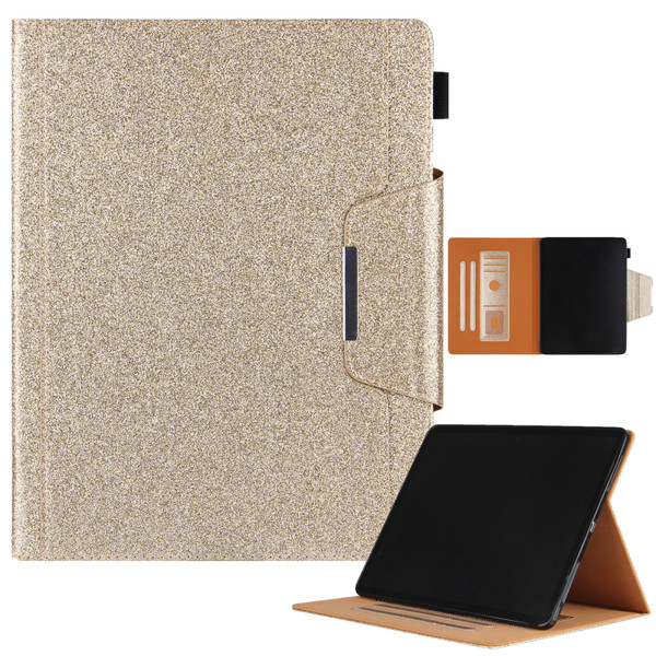 iPad Pro 13 2024 Glitter Metal Buckle Leather Smart Tablet Case - Gold