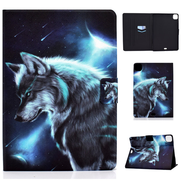 iPad Pro 11 2024 Colored Drawing Smart Leather Tablet Case - Wolf