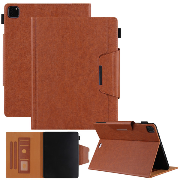 iPad Pro 11 2024 Solid Color Metal Buckle Leather Smart Tablet Case - Brown