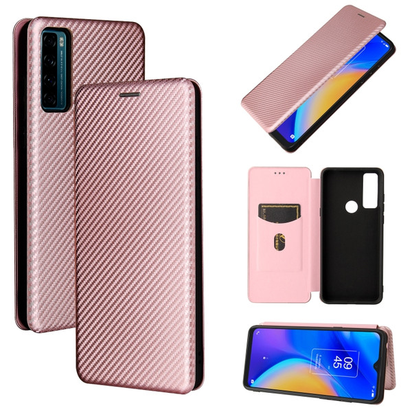 Phone Cases - TCL Carbon Fiber Card Flip Leather Texture TPU Pink