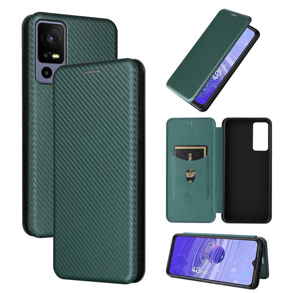 Phone Cases - TCL Carbon Fiber Flip Leather Texture Green