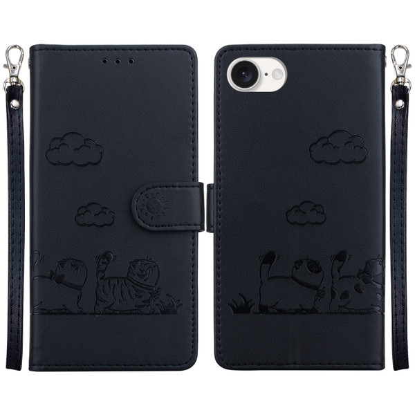 iPhone 16e Cute Cats RFID Leather Phone Case - Black