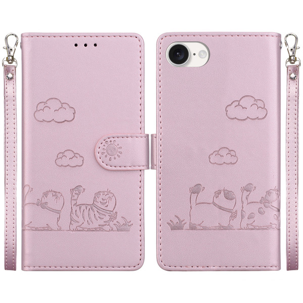 iPhone 16e Cute Cats RFID Leather Phone Case - Rose Gold