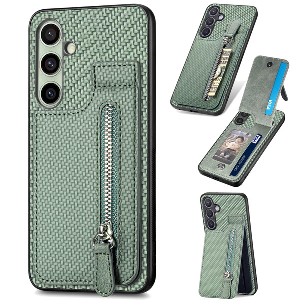 Samsung Galaxy A36 Carbon Fiber Vertical Flip Zipper Phone Case - Green