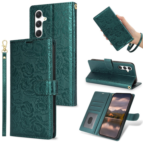 Samsung Galaxy A36 Peony Flowers Imprint Leather Phone Case - Green