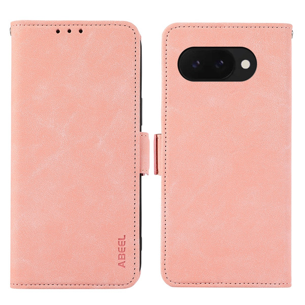 Google Pixel 9a ABEEL Frosted Magnetic RFID Leather Phone Case - Pink