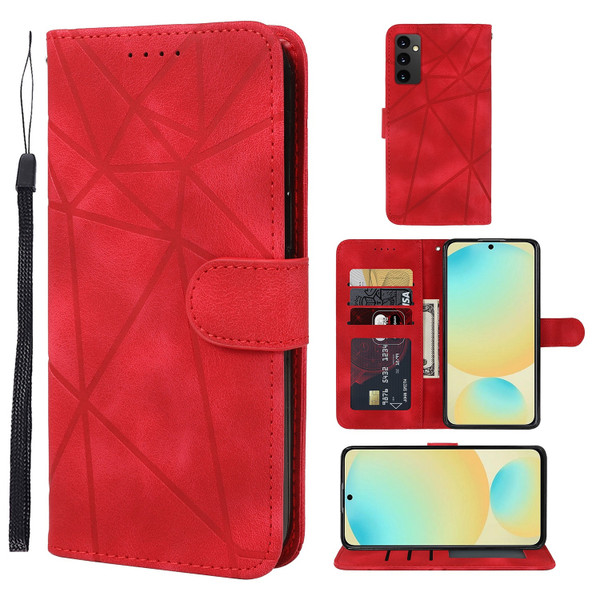 Samsung Galaxy S24 FE Skin Feel Geometric Lines Leather Phone Case - Red